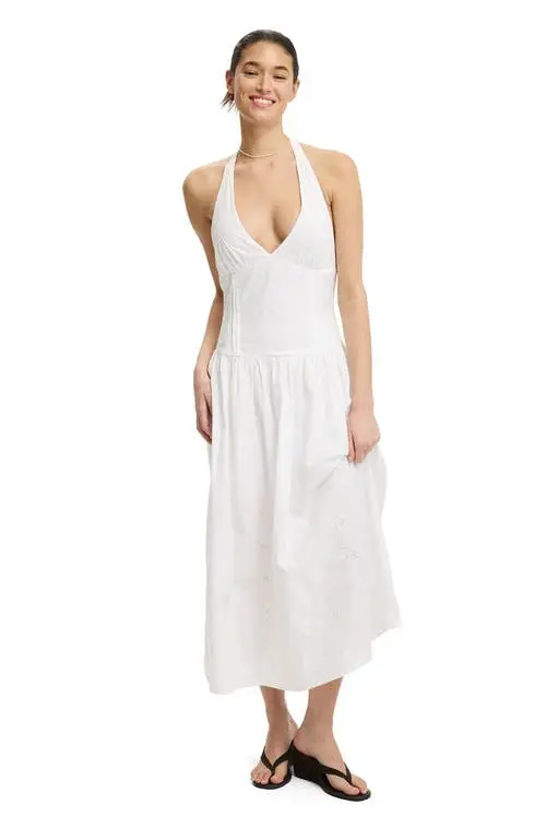 COTTON ON Kaity Halter Midi Dress - White Broderie