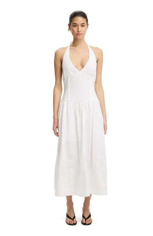 COTTON ON Kaity Halter Midi Dress - White Broderie