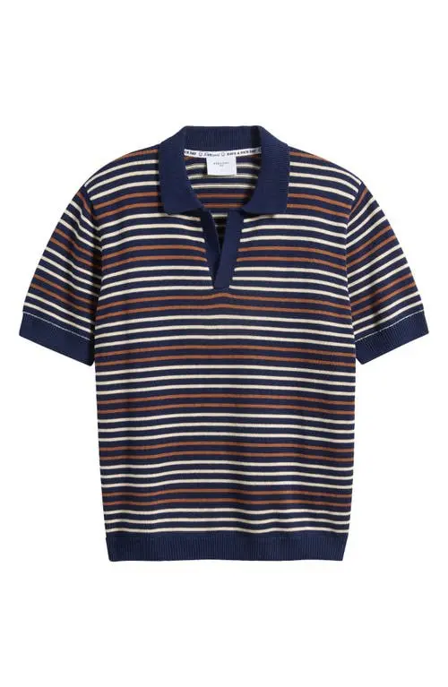 PERCIVAL Douglas Stripe Johnny Collar Polo - Navy