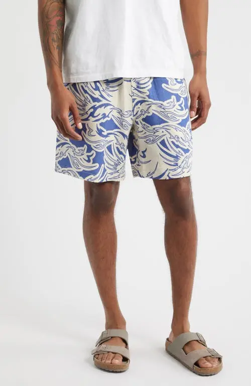 Oas Rogue Porto Linen Drawstring Shorts - Blue