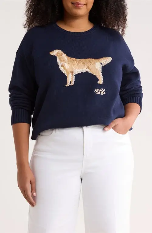 Ralph Lauren Dog Graphic Cotton Sweater - Refined Navy Blue/multi