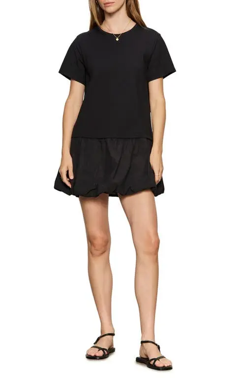 Sanctuary Mixed Media Bubble Hem Mini Dress - Black