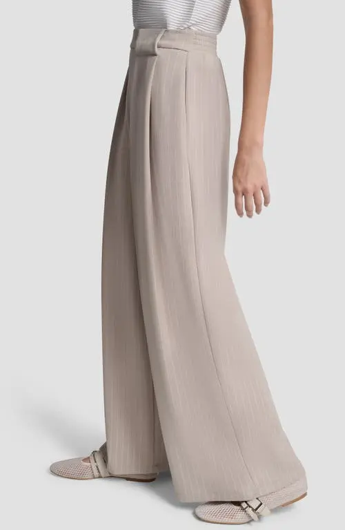 Dkny Pinstriped Pleat Front Wide Leg Pants - Pebble Pinstripe