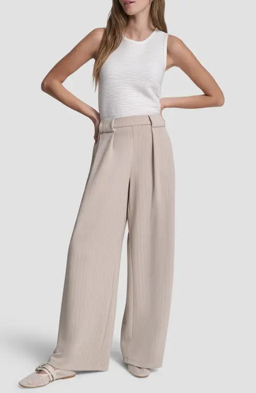 Dkny Pinstriped Pleat Front Wide Leg Pants - Pebble Pinstripe