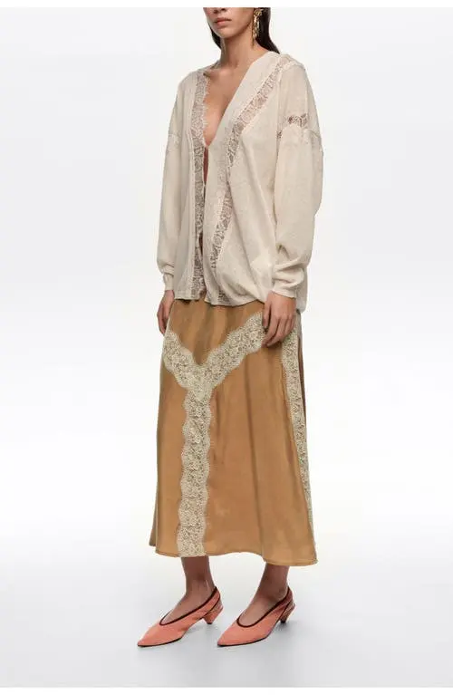 Bimba Y Lola Lace-detailed Flared Midi Skirt - Toffee
