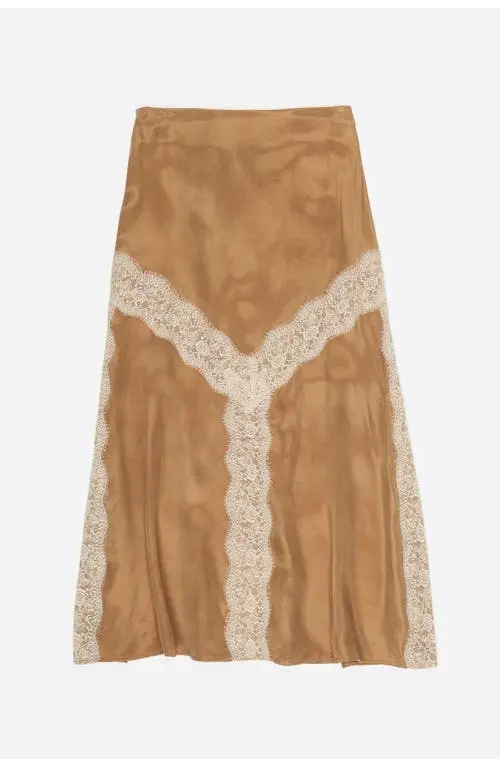 Bimba Y Lola Lace-detailed Flared Midi Skirt - Toffee