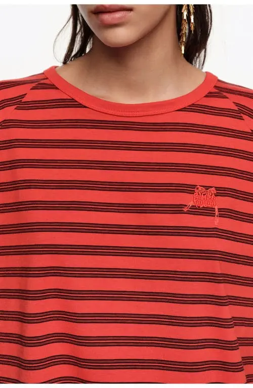 Bimba Y Lola Striped Cropped T-shirt With Embroidered Logo - Red
