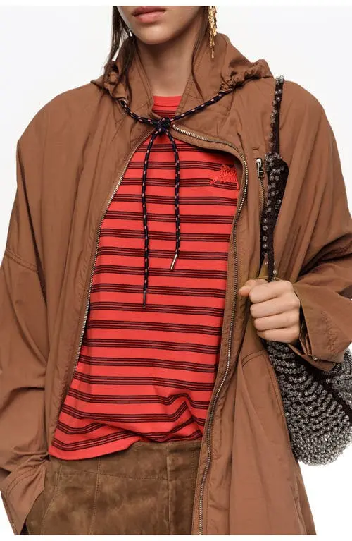 Bimba Y Lola Striped Cropped T-shirt With Embroidered Logo - Red