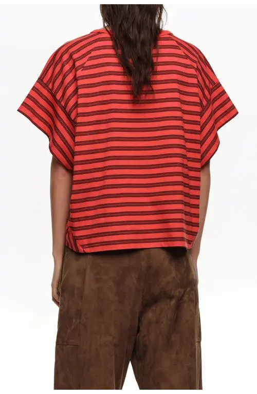 Bimba Y Lola Striped Cropped T-shirt With Embroidered Logo - Red