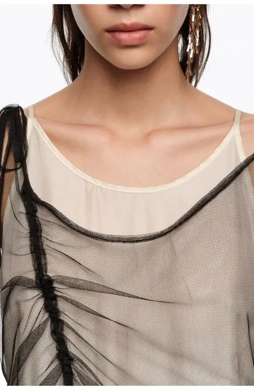 Bimba Y Lola A-line Midi Dress With Mesh Overlay