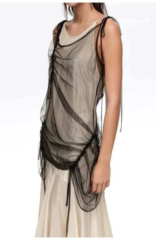 Bimba Y Lola A-line Midi Dress With Mesh Overlay
