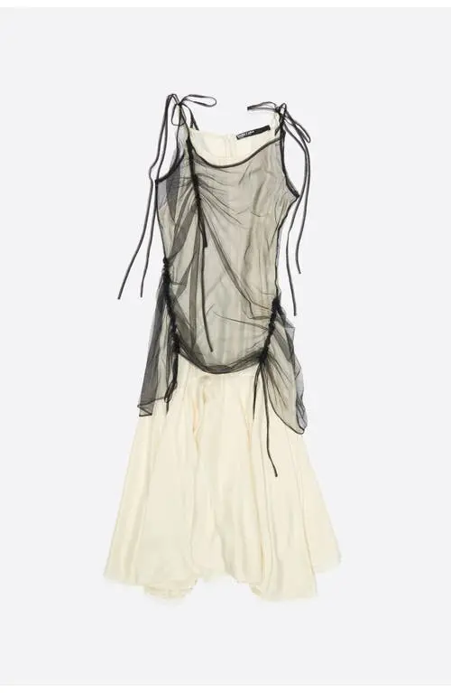 Bimba Y Lola A-line Midi Dress With Mesh Overlay