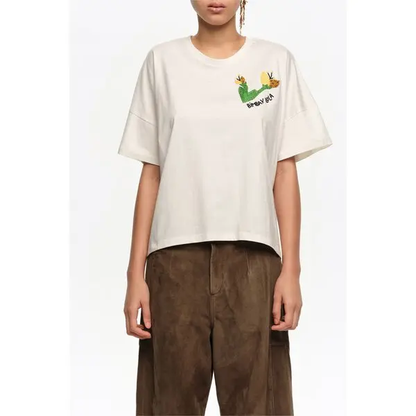 Bimba Y Lola Hand-embroidered Logo T-shirt - Ivory
