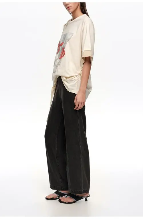 Bimba Y Lola Straight Washed Trousers With Topstitching