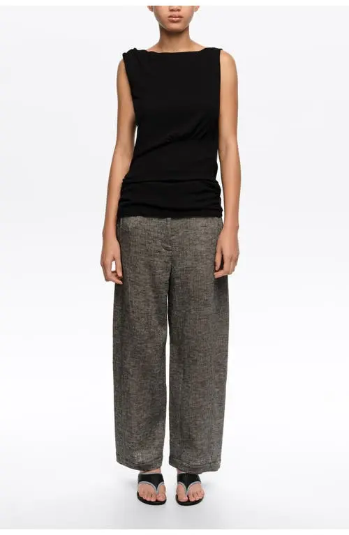 Bimba Y Lola Cotton-linen Blend Barrel Leg Trousers - Grey