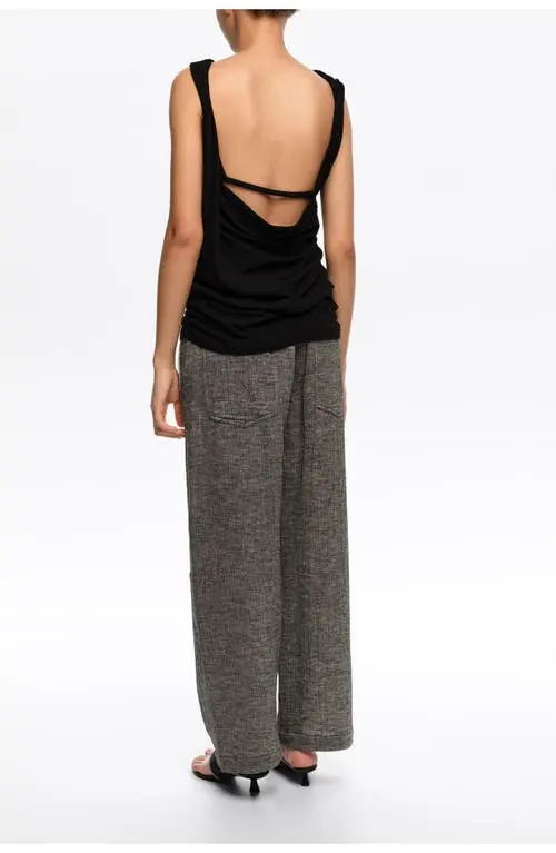 Bimba Y Lola Cotton-linen Blend Barrel Leg Trousers - Grey