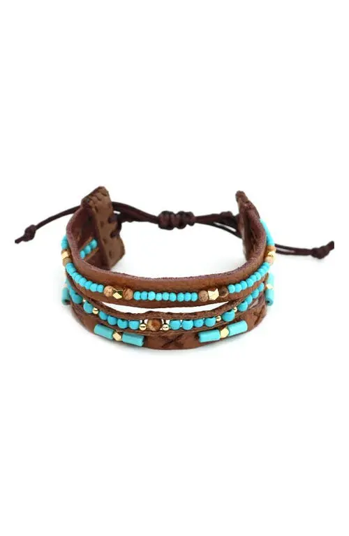 PANACEA Turquoise Bead & Leather Adjustable Bracelet - Turquoise/brown