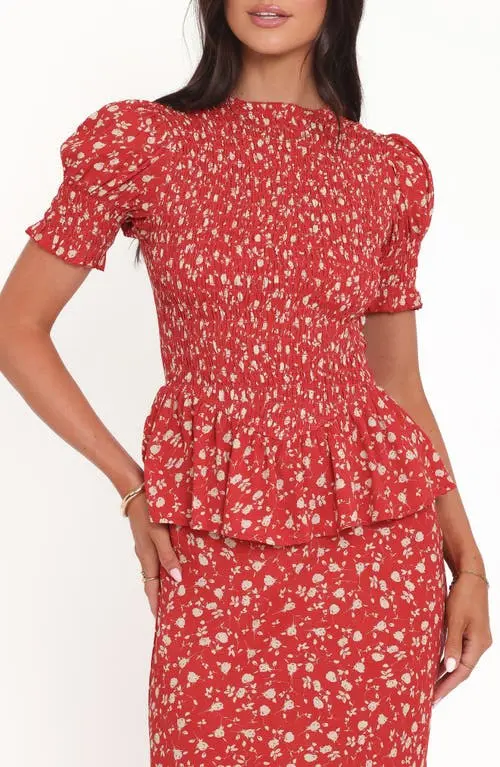 PETAL & PUP Zoella Floral Smocked Peplum Top - Red Floral