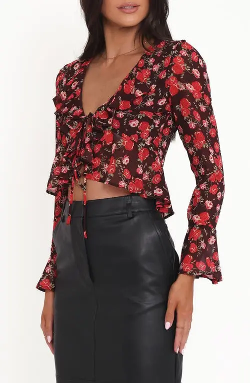 PETAL & PUP Aveline Ruffle Tie-front Chiffon Top