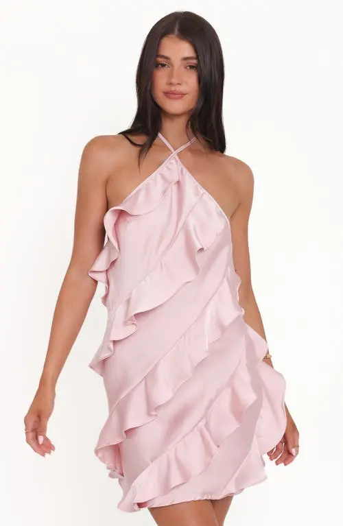 PETAL & PUP Valery Ruffle Halter Satin Minidress