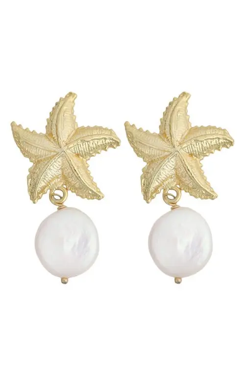 PANACEA Starfish & Genuine Pearl Drop Earrings - White