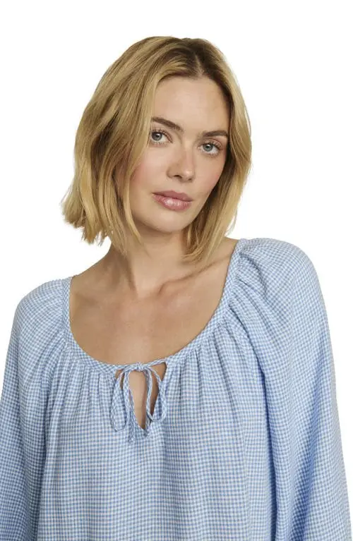 Eberjey Linen Blend Long Sleeve Nightgown - Gingham White/summer