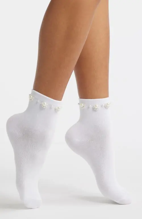 STEMS Faux Pearl Embellished Quarter Socks - Ivory