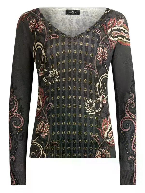 Etro Floral Paisley V-neck Top