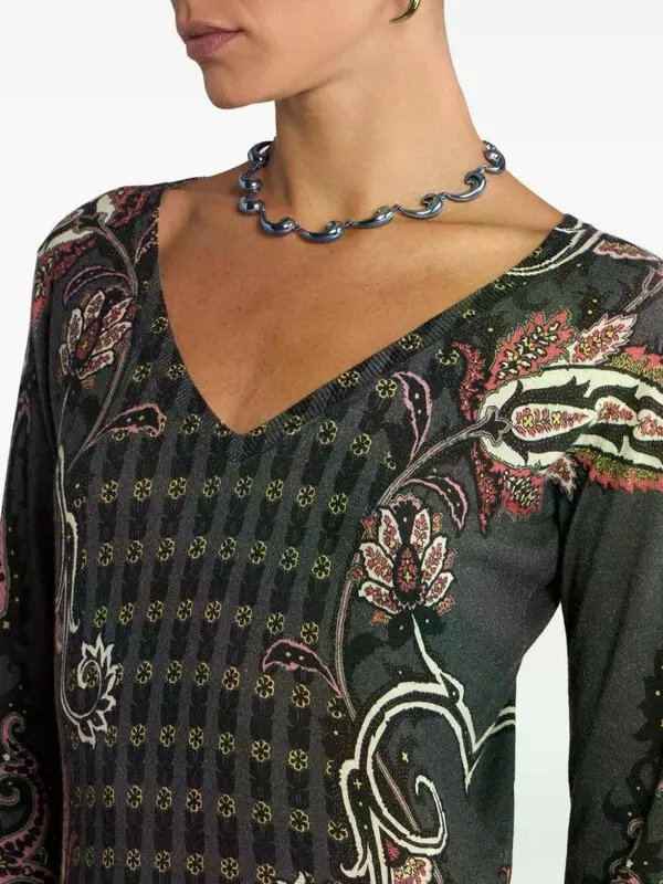 Etro Floral Paisley V-neck Top