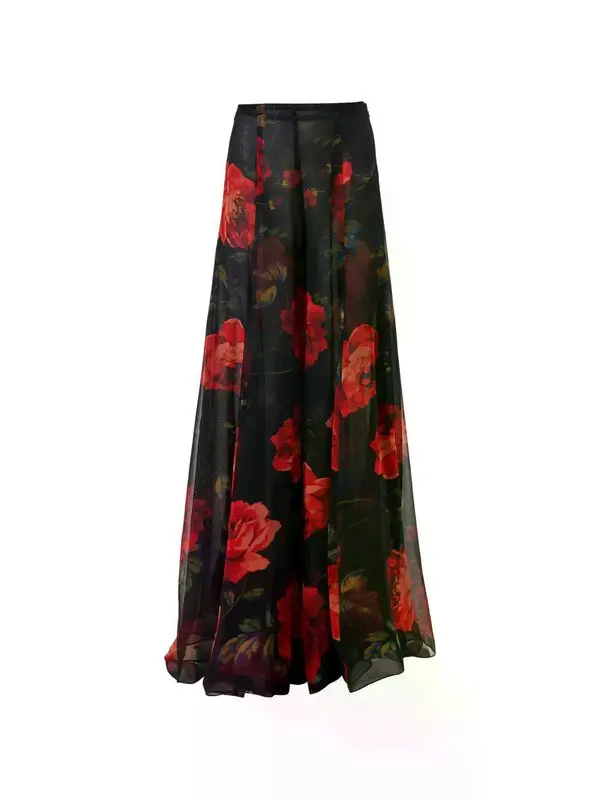 Carolina Herrera Rose-print Wide-leg Pants - Black