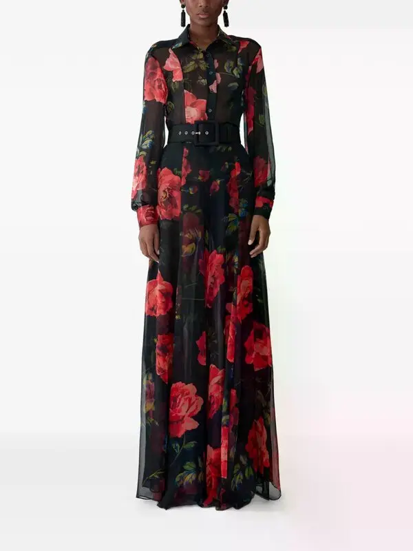 Carolina Herrera Rose-print Wide-leg Pants - Black