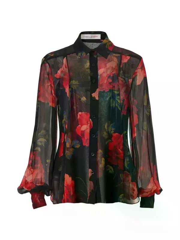 Carolina Herrera Rose-print Chiffon Shirt - Black