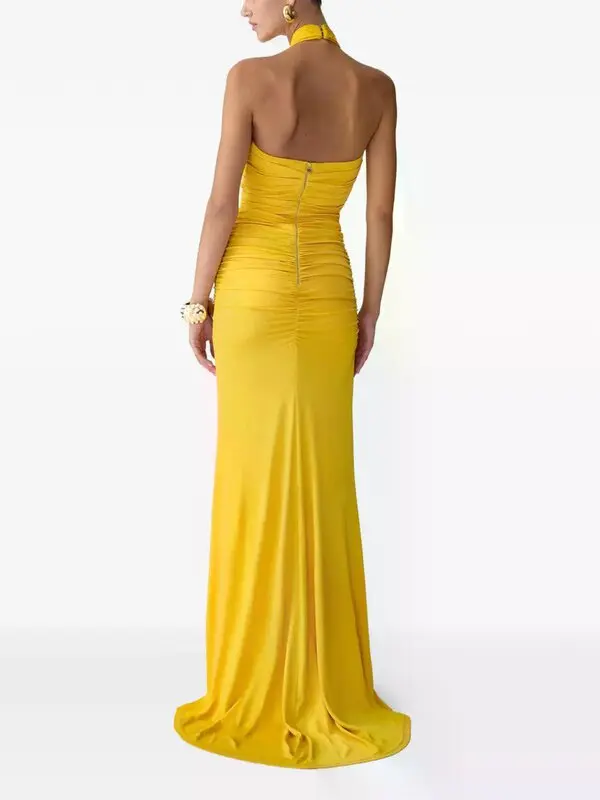 Carolina Herrera Criss-Cross Halterneck Gown - Yellow | Editorialist