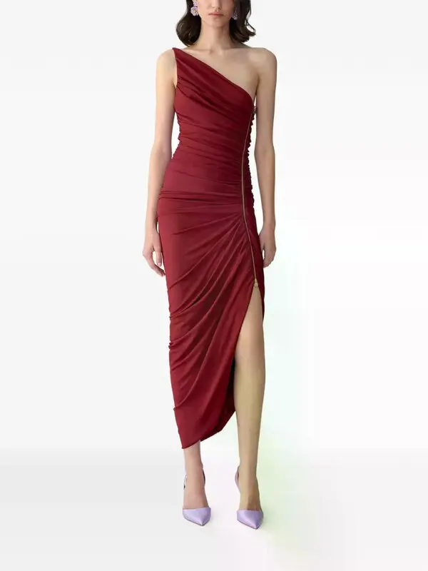 Carolina Herrera Asymmetric Ruched Midi Dress - Red