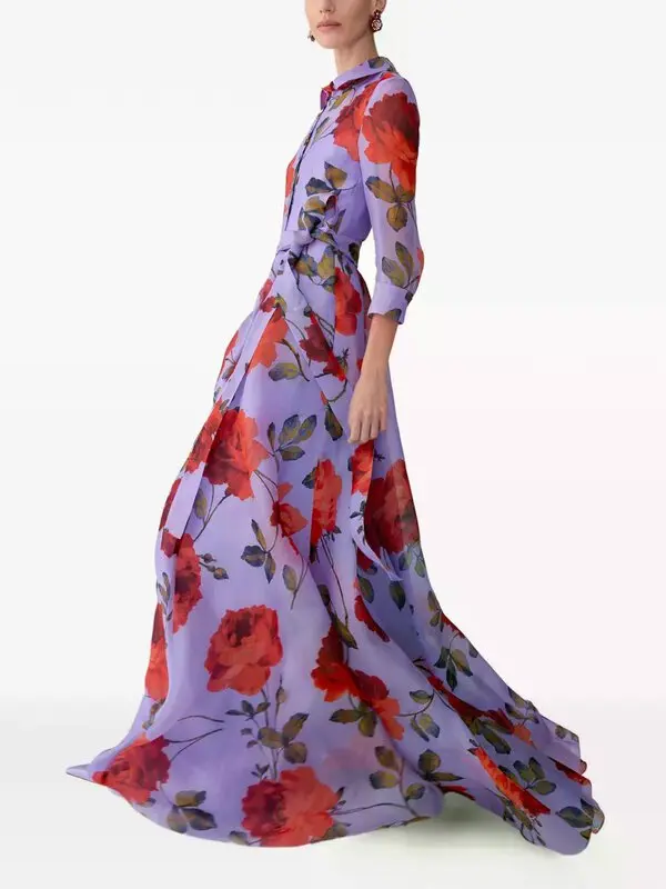 Carolina Herrera Rose-print Organza Trench Gown