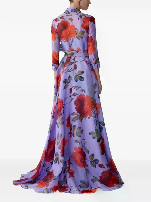 Carolina Herrera Rose-print Organza Trench Gown