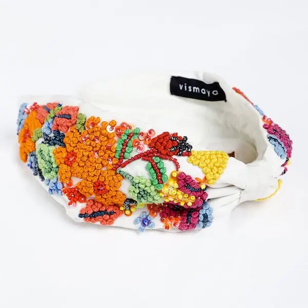 Vismaya Liberty Floral Embroidered Headband - Peal