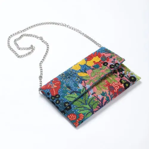 Vismaya Festive Floral Embroidered Clutch - Blue Multi
