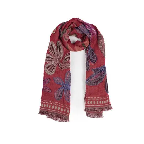 Vismaya Canyon Petal Embroide Scarf - Red