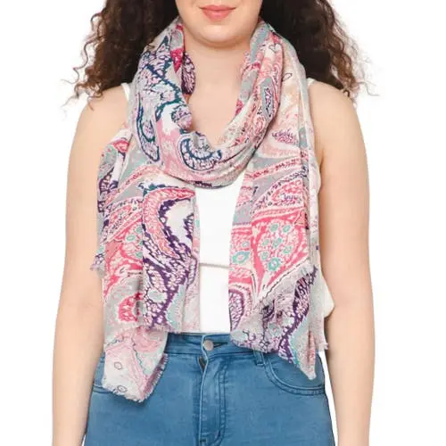 Vismaya Paisley Fringe Georgette Scarf - Multi