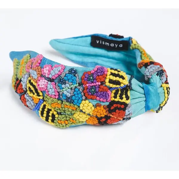 Vismaya Butterfly Embroidered Headband - Blue