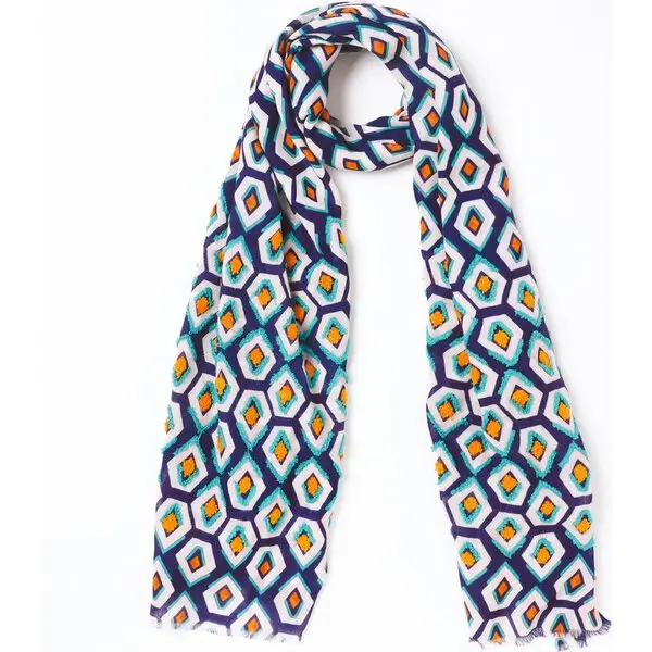 Vismaya Pentagon Embroidered Scarf - Navy Blue