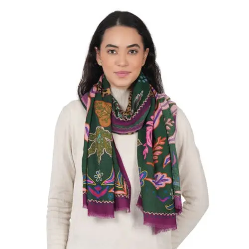 Vismaya Wild Grace Wool Embroidered Scarf