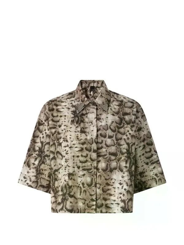 Pinko Cropped Cotton Poplin Snake Print Shirt With Metallic Appliqués
