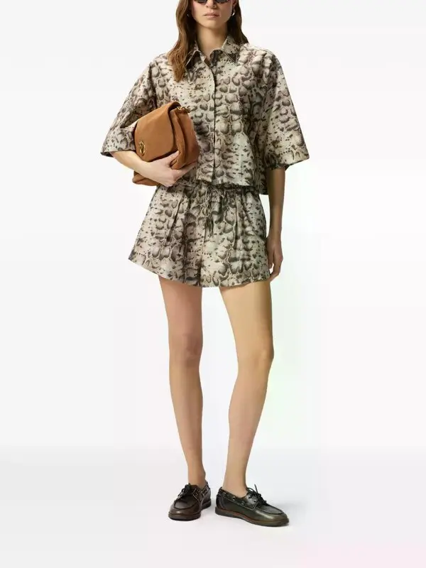 Pinko Cropped Cotton Poplin Snake Print Shirt With Metallic Appliqués