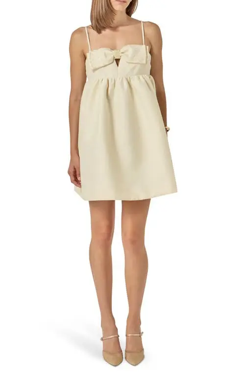 Endless Rose Rhinestone Bow Babydoll Mini Dress - Cream