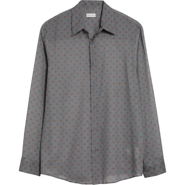 Dries Van Noten Caper Print Cotton Poplin Button-up Shirt - Steel