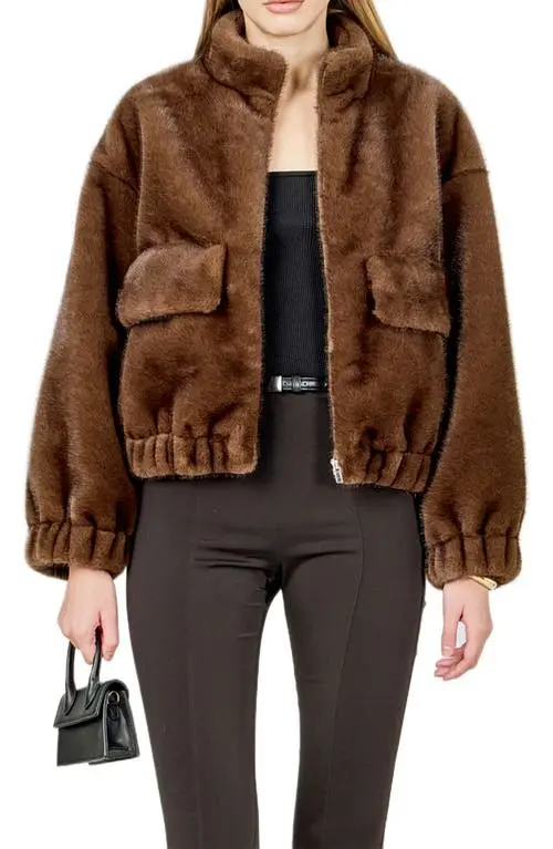 Endless Rose Faux Fur Bomber Jacket - Brown