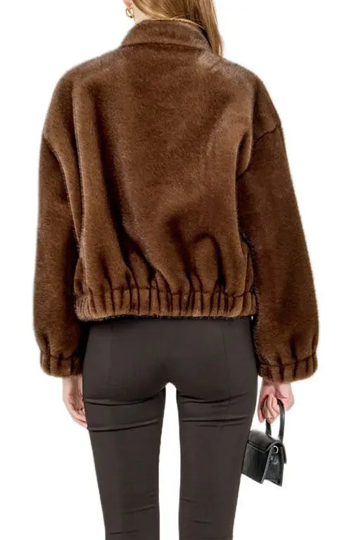 Endless Rose Faux Fur Bomber Jacket - Brown
