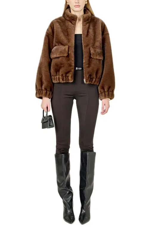 Endless Rose Faux Fur Bomber Jacket - Brown